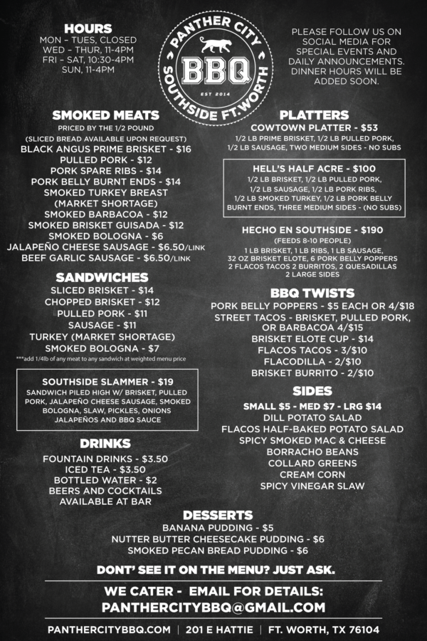 Menu - Panther City BBQ