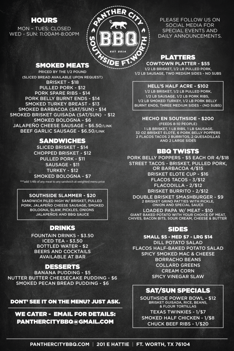 Menu - Panther City BBQ